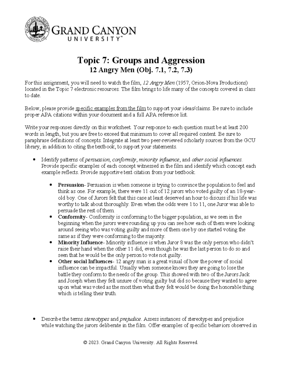 PSY-362-RS-T7-Analysis of Aggression in 12 Angry Men Film - Studocu