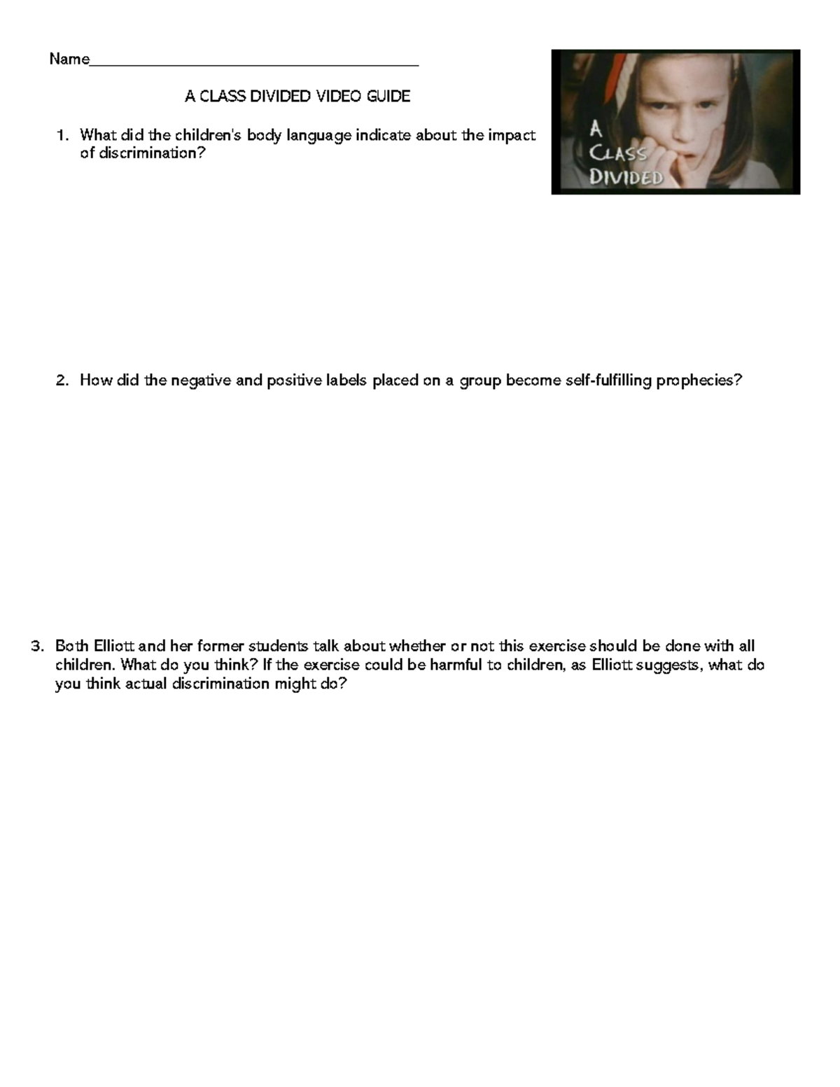 A Class Divided Video Guide - Name ...