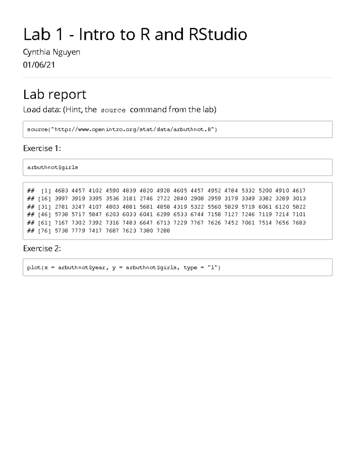 Lab 1 - Introduction to R and RStudio Overview and Analysis - Studocu