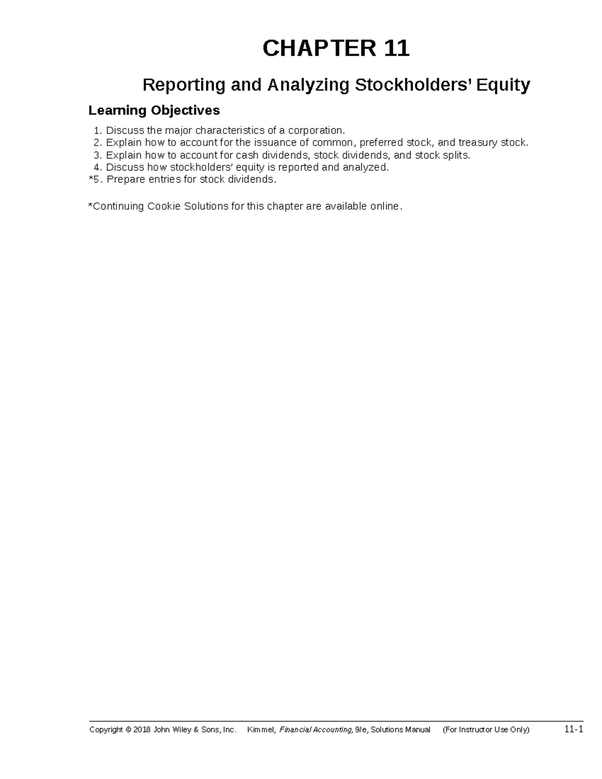 Chapter 11 Solutions: Reporting and Analyzing Stockholders' Equity - Studocu