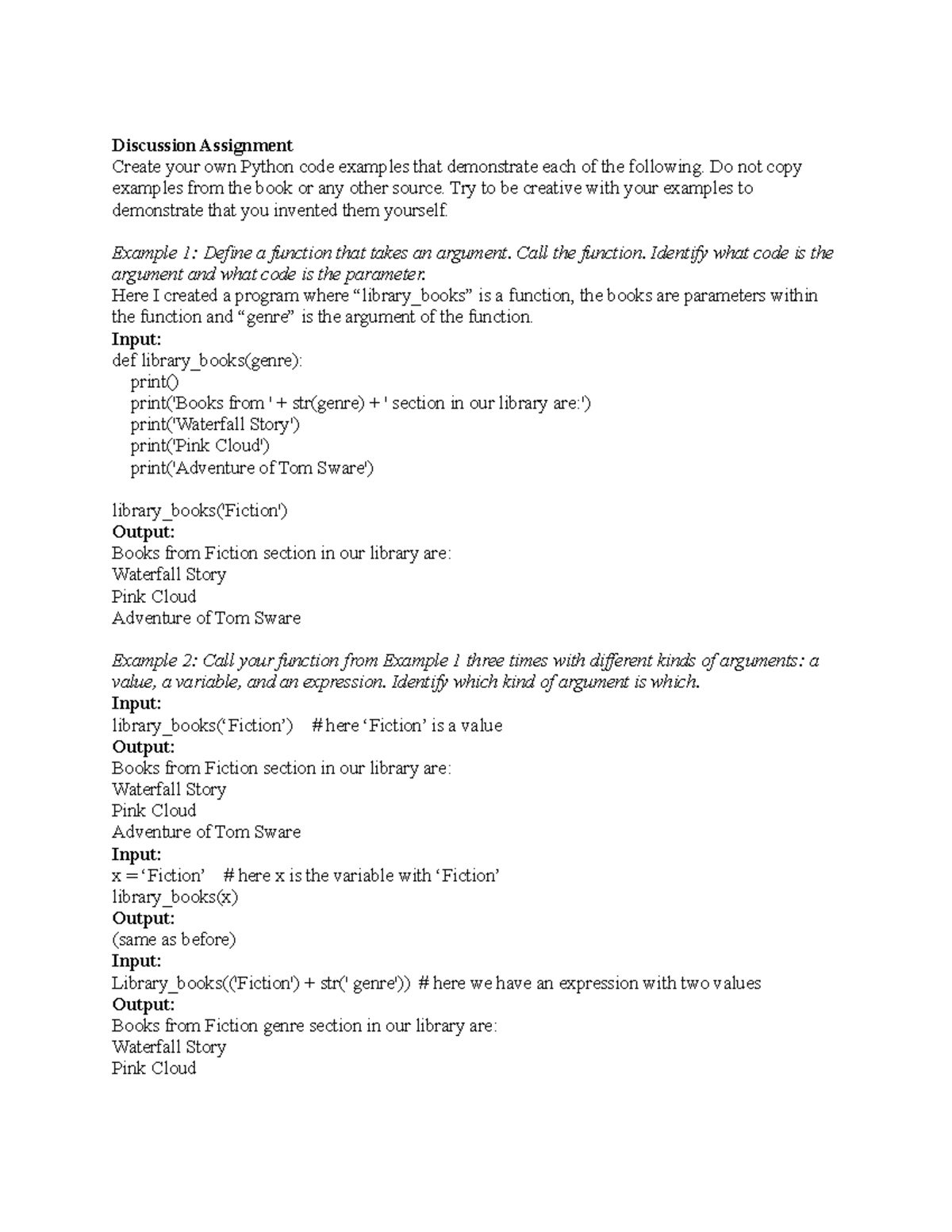 CS1101 Discussion Assignment Unit 2 - Discussion Assignment Create your own Python code examples ...