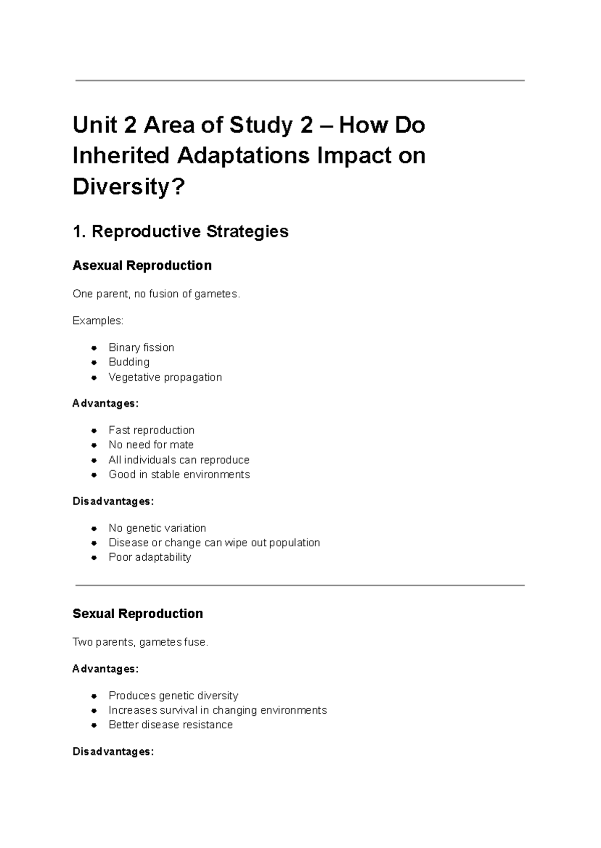 Unit 2 AOS 2: Impact of Inherited Adaptations on Diversity - Studocu