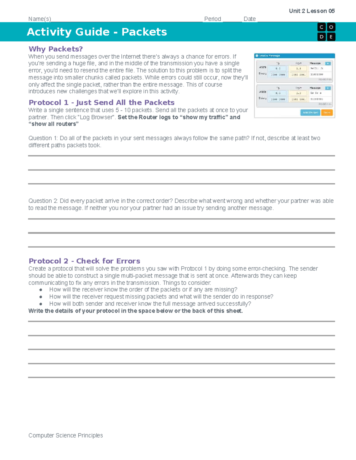 Activity Guide - Packets - CSP Unit 2 Lesson 05 - Studocu