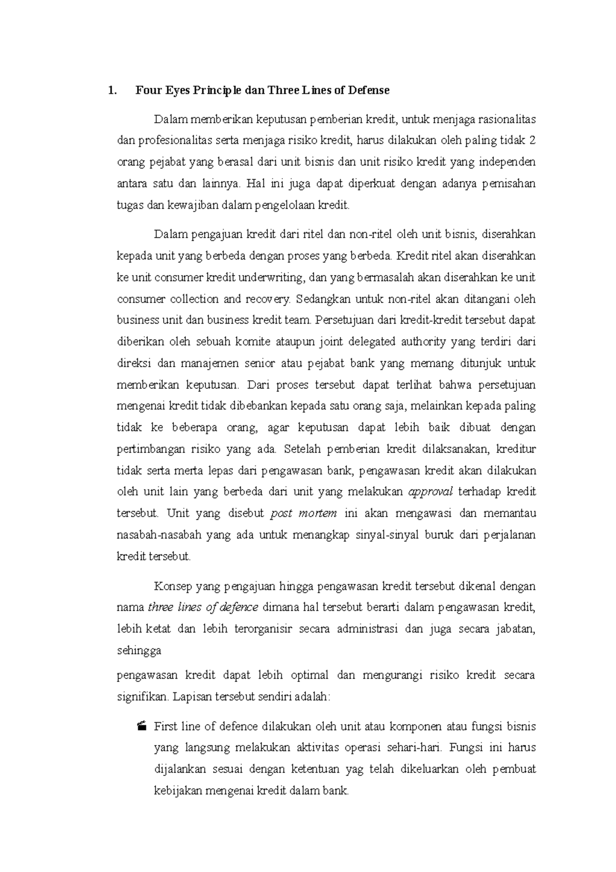 Four Eyes Principle dan Three Lines of Defense dalam Manajemen Kredit ...