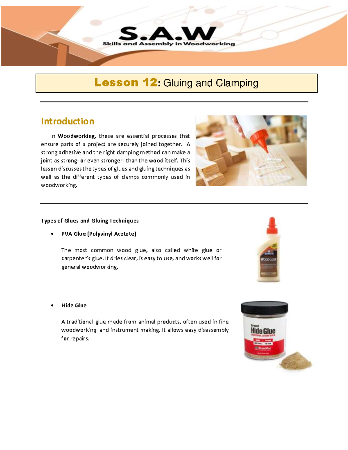 Lesson 12: Introduction to Gluing & Clamping in Woodworking - Studocu