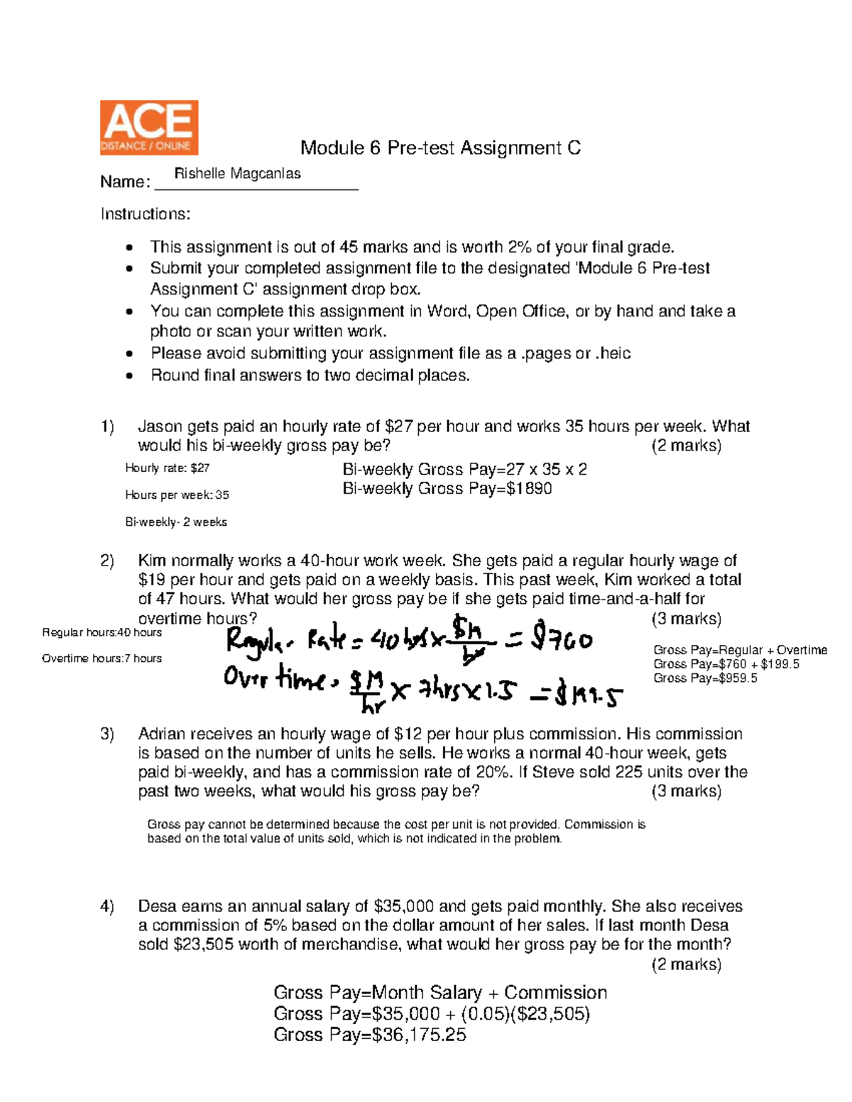 Module 6 Pre-Test Assignment C: Understanding Gross Pay Calculations ...