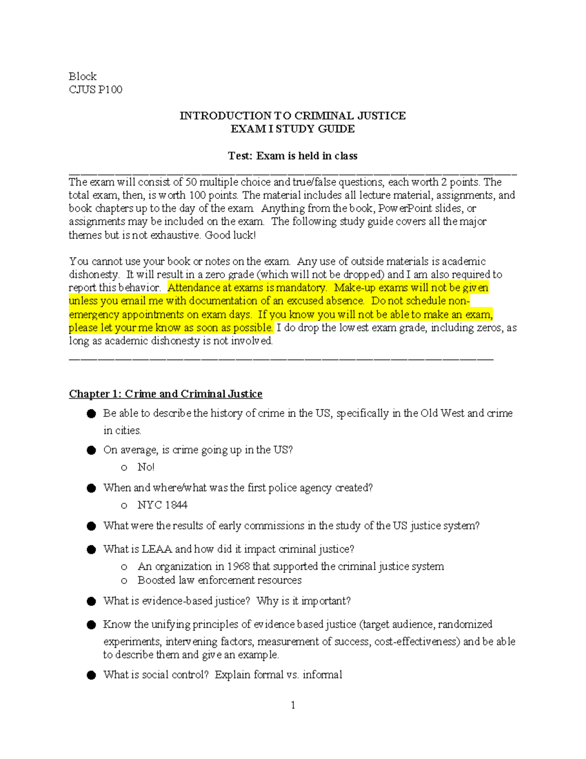 CJUS P100 Introduction to Criminal Justice Exam I Study Guide - Studocu