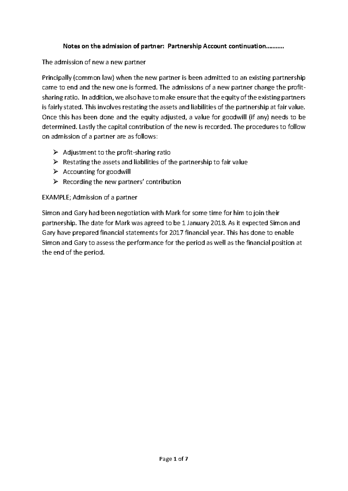 Admission of a New Partner: Partnership Accounting Notes (ACCT 101 ...