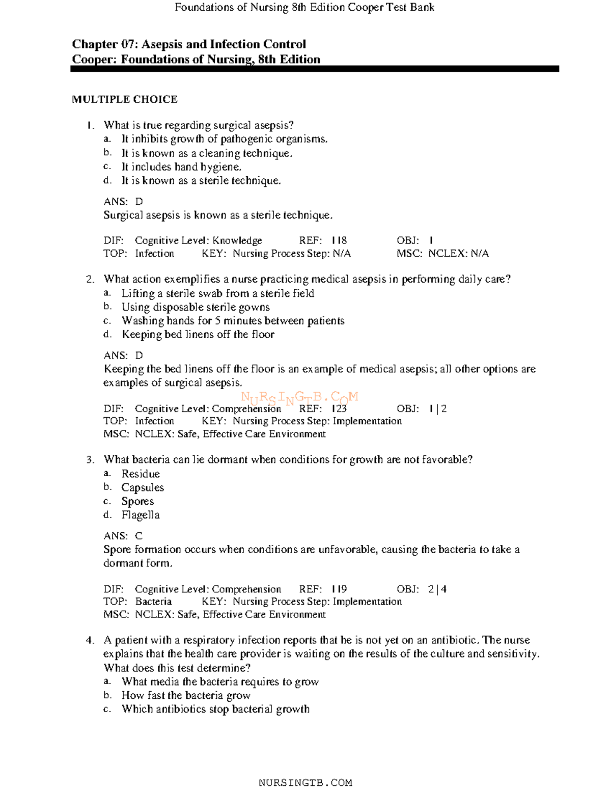 CH 7 TEST - Asepsis and Infection Control Quiz (NURS-100) - Studocu