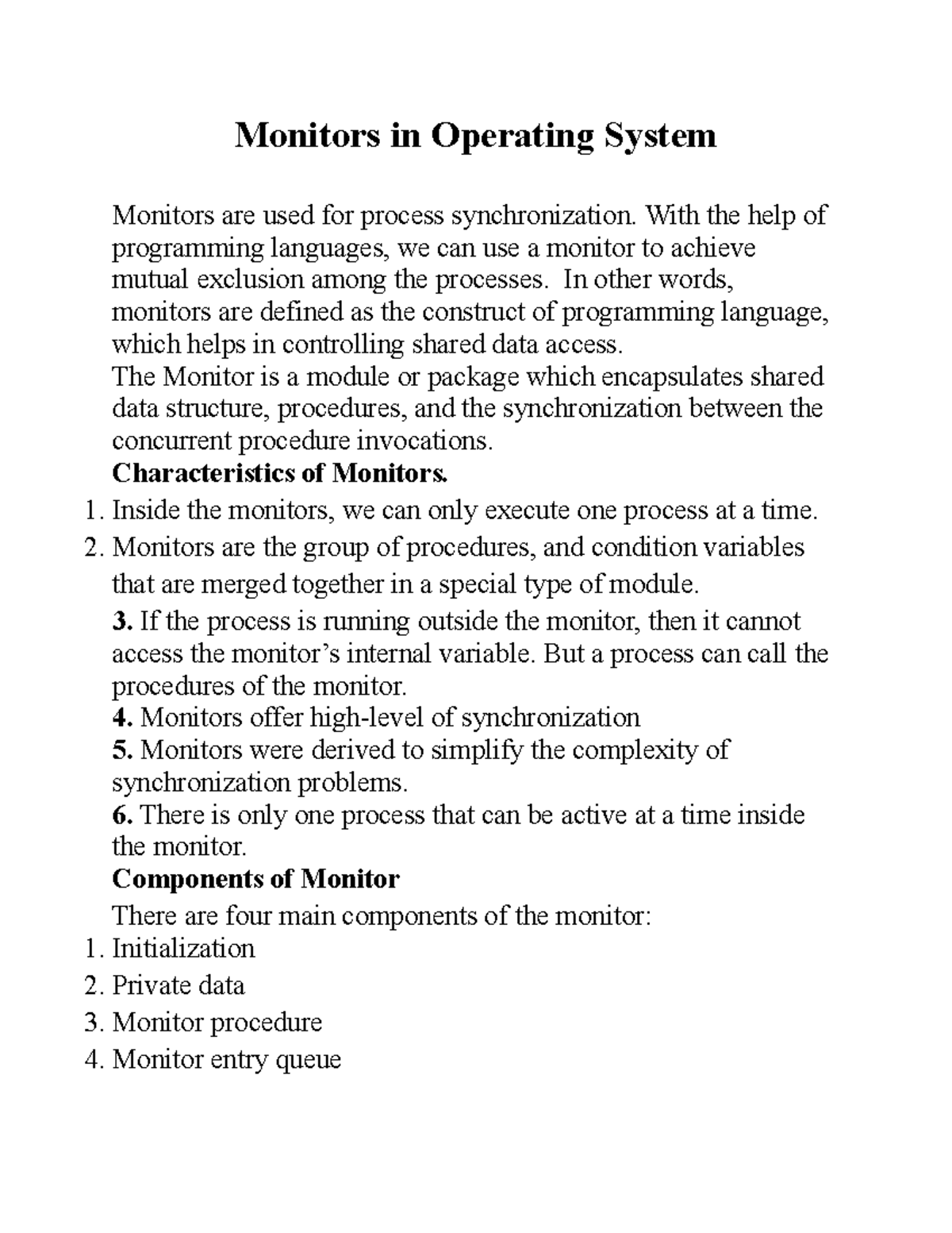 Monitors in Operating Systems: Process Synchronization Explained - Studocu