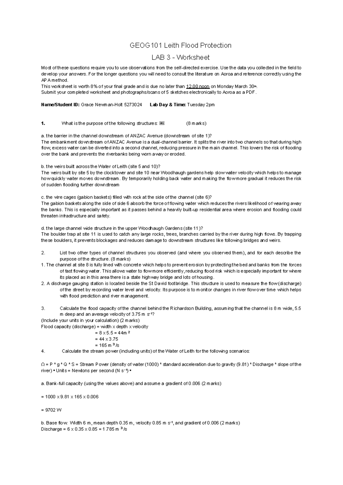 GEOG101 Lab 3 - Flood Protection Worksheet - Studocu