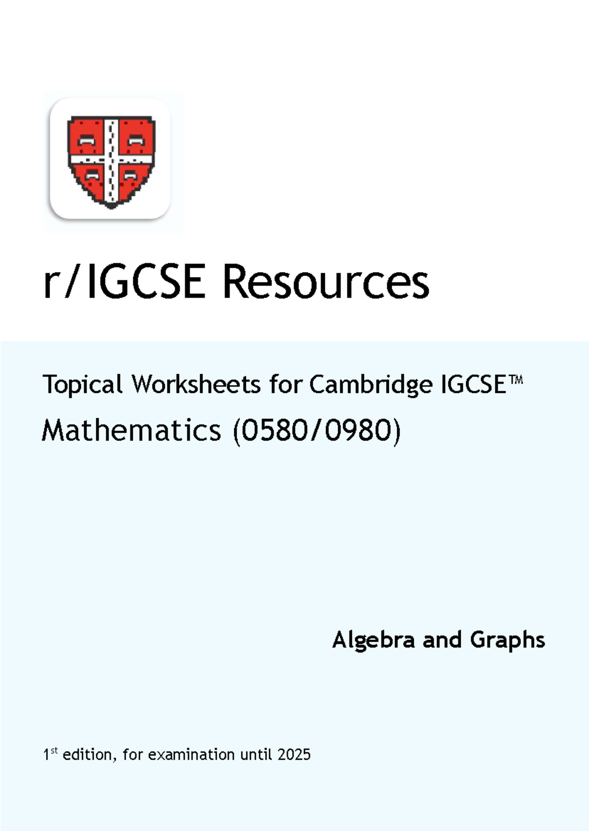 Algebra and Graphs IGCSE Practice Worksheets for Exam 2025 - Studocu