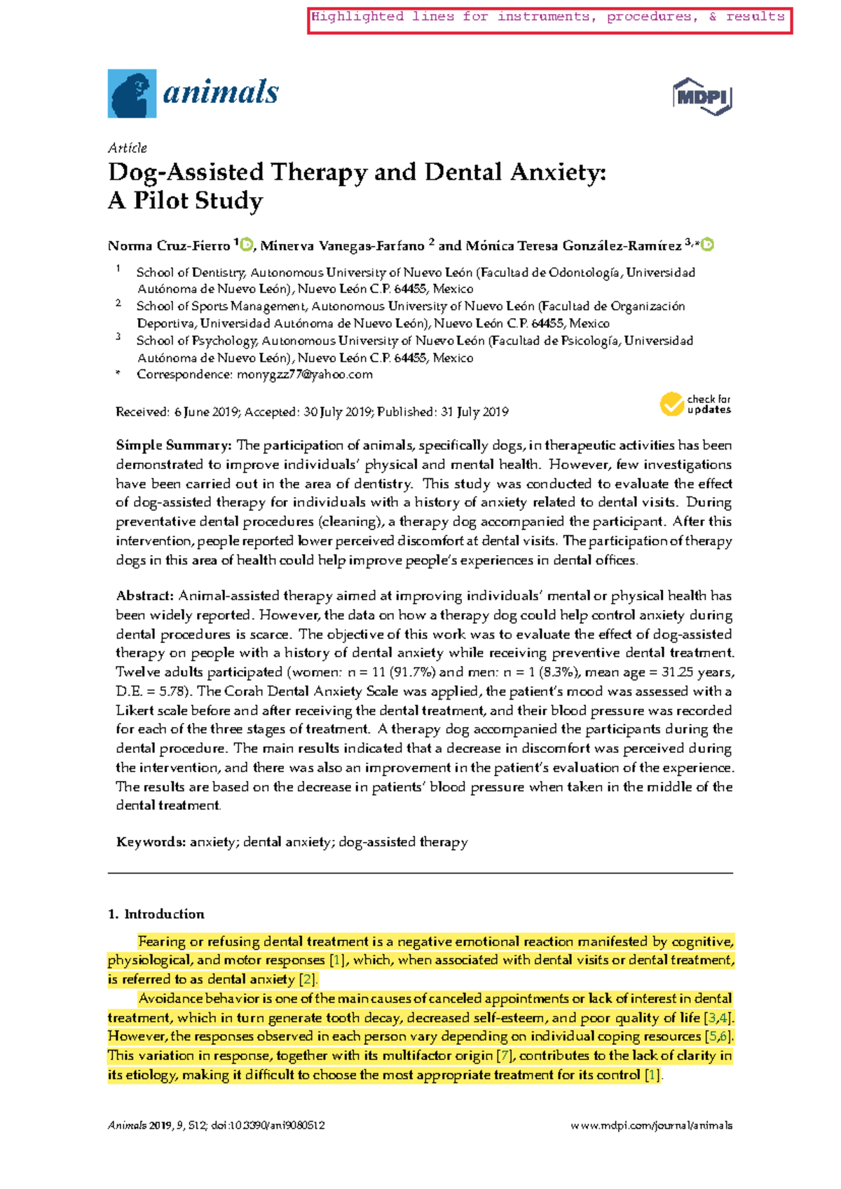 Pilot Study on Animal-Assisted Therapy for Dental Anxiety (AAT 101 ...