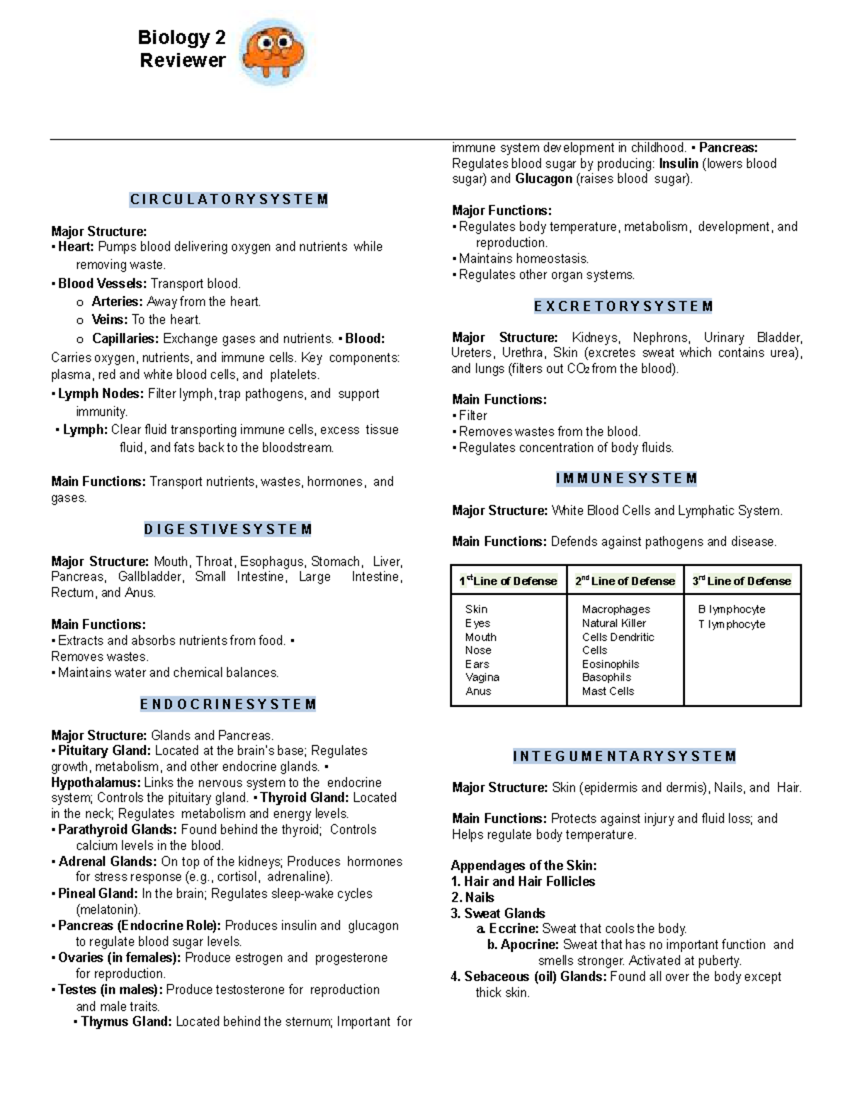 Genbio 2 - Reviewer: Immune System, Endocrine, and Genetics Overview ...