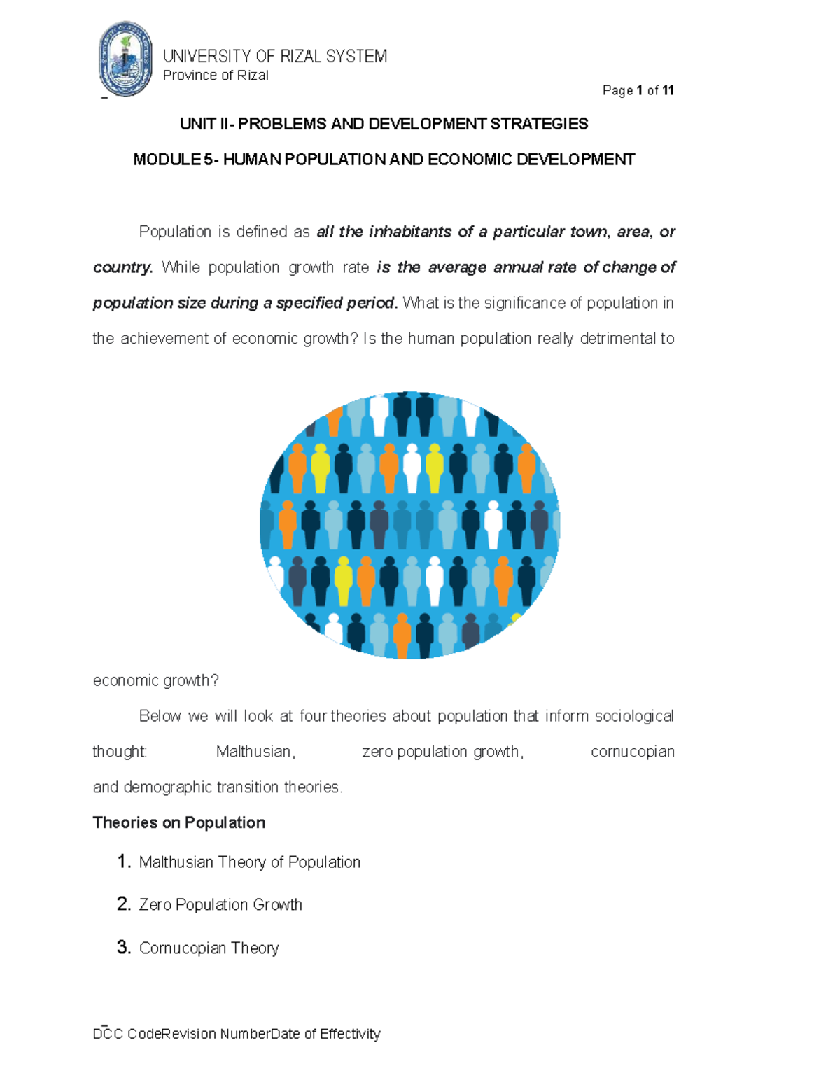BE 3 ECO DEV - Module 5: Human Population & Economic Growth Theories ...