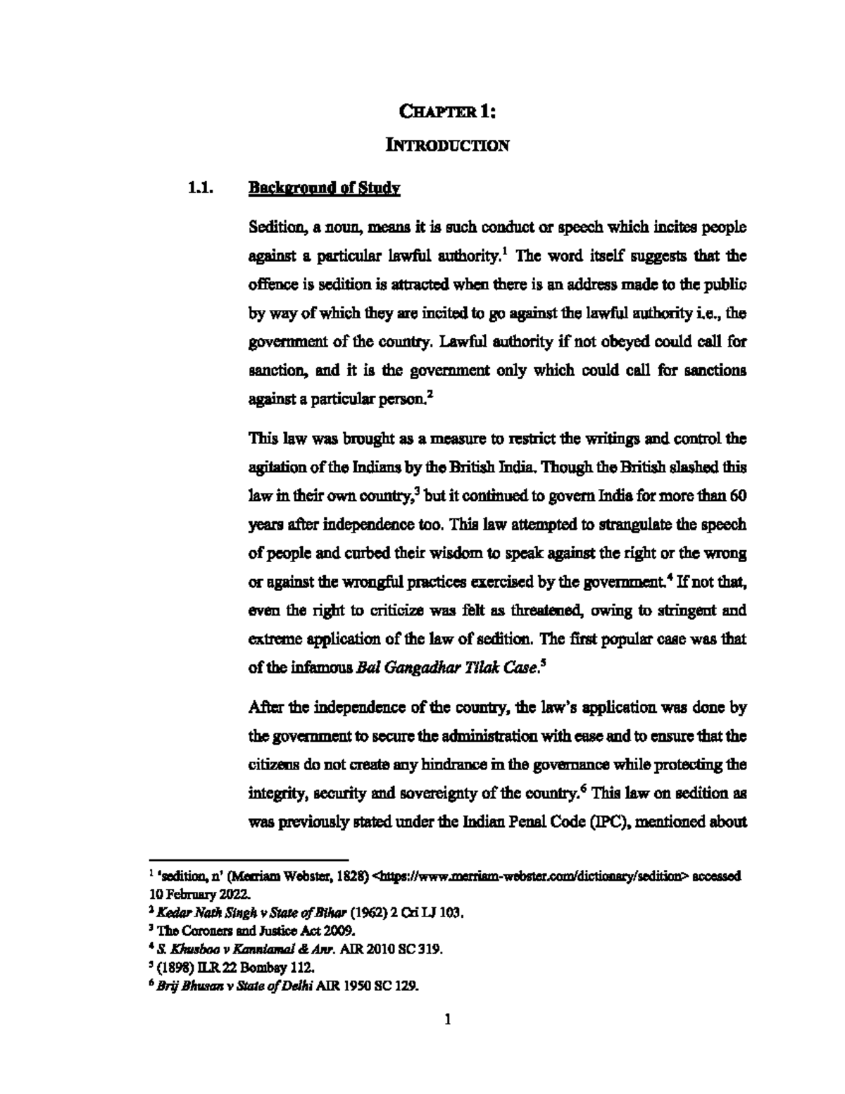 CHAPTER 1: INTRODUCTION TO SEDITION LAW IN INDIA (LAW 101) - Studocu
