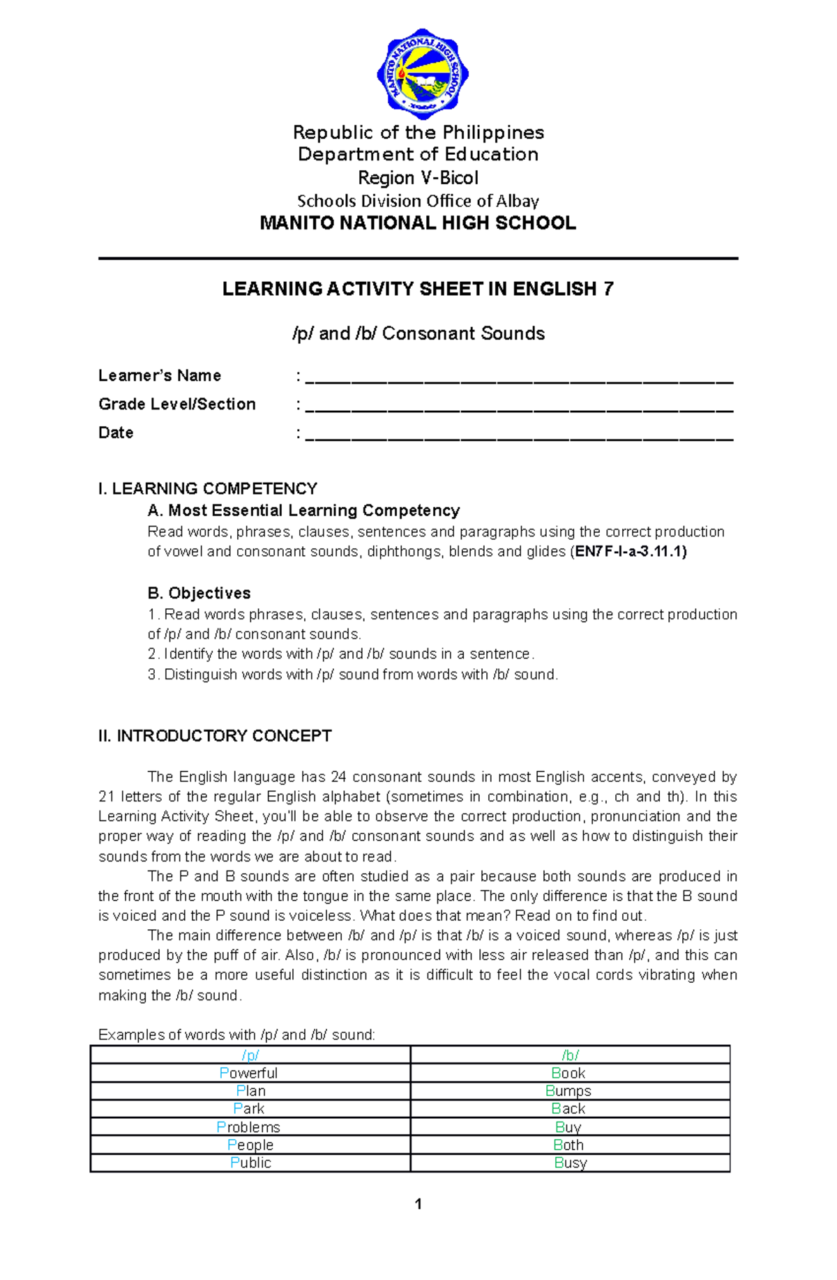 Deped Learning Activity Sheet - Republic of the Philippines Department ...