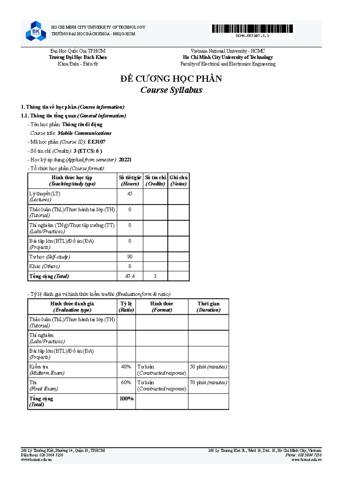 DCMH.EE3107 Mobile Communications Course Syllabus and Overview - Studocu