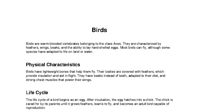 Aves Overview: Characteristics, Life Cycle, and Importance - Studocu