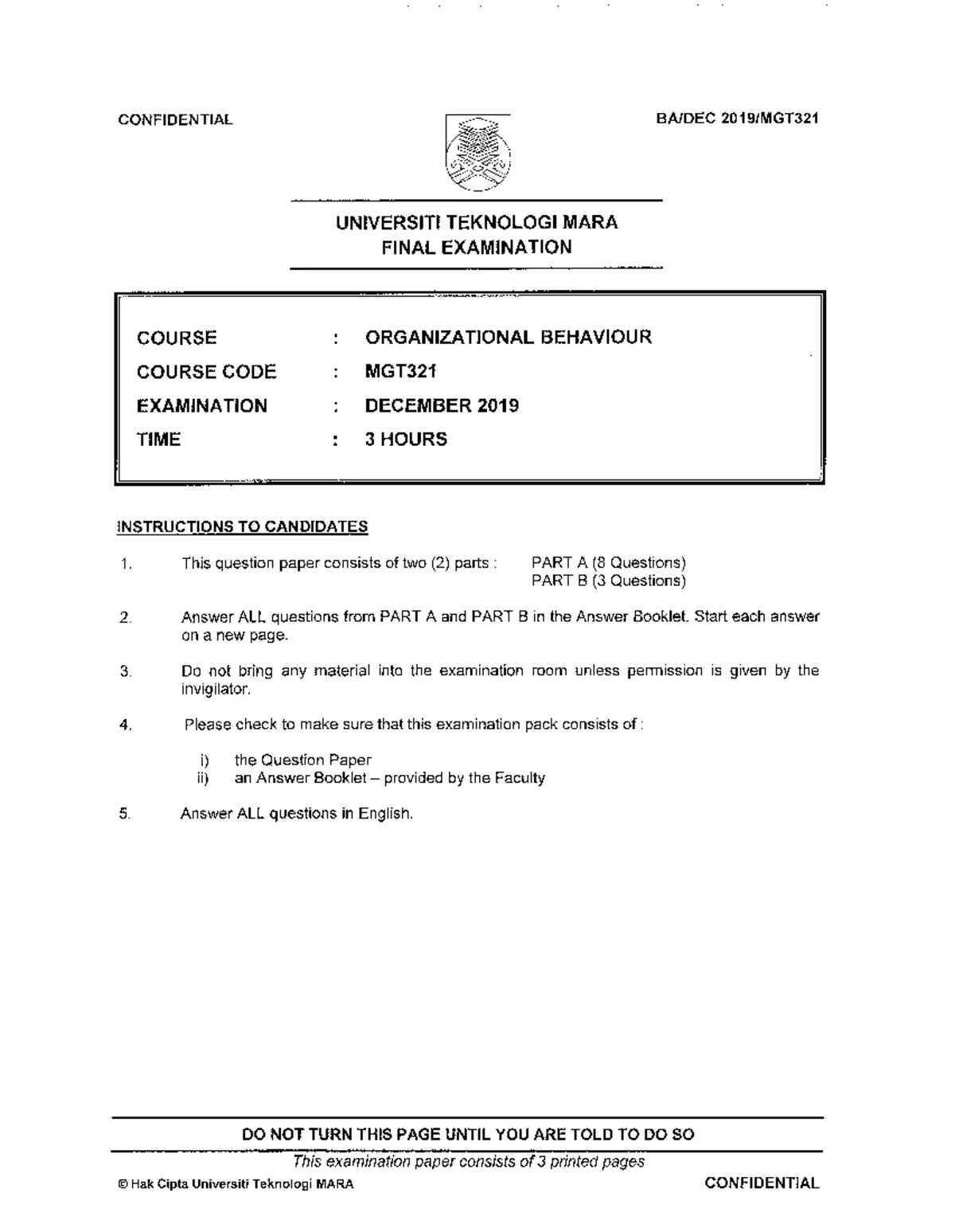 MGT321 - PAST YEAR QUESTION - Business and management - UiTM - Studocu