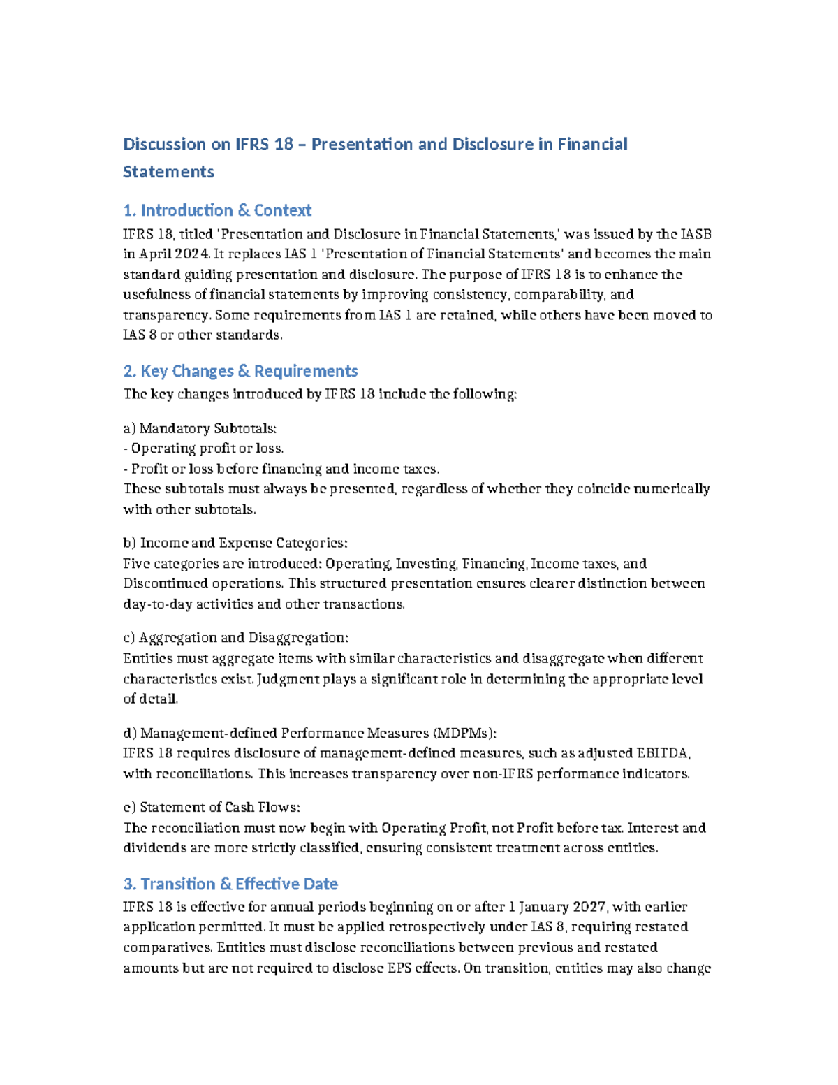 Discussion on IFRS 18: Presentation & Disclosure Changes - Studocu