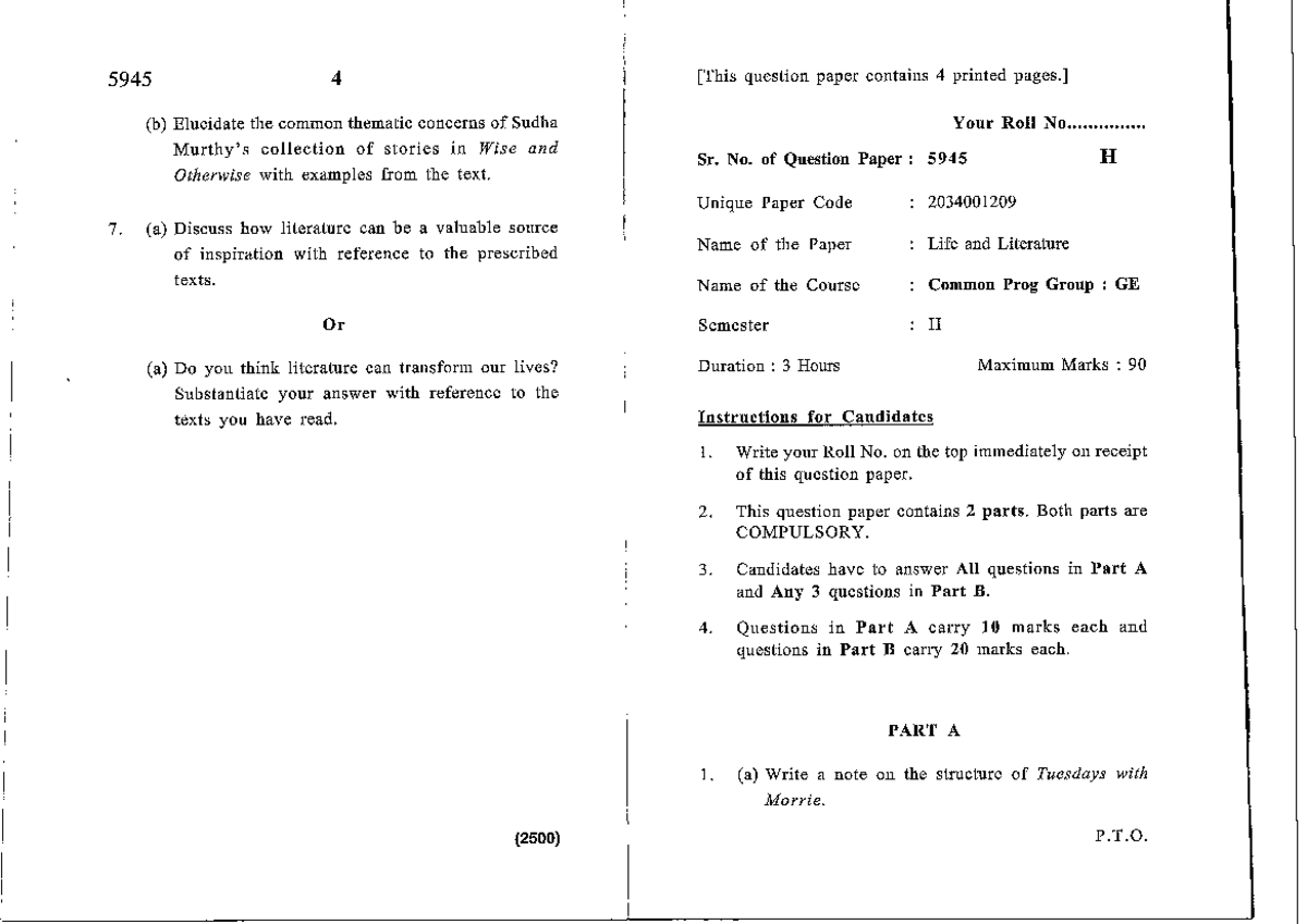 GE ENG1 - DEV PSYCH 3: Question Paper on Life and Literature - Studocu