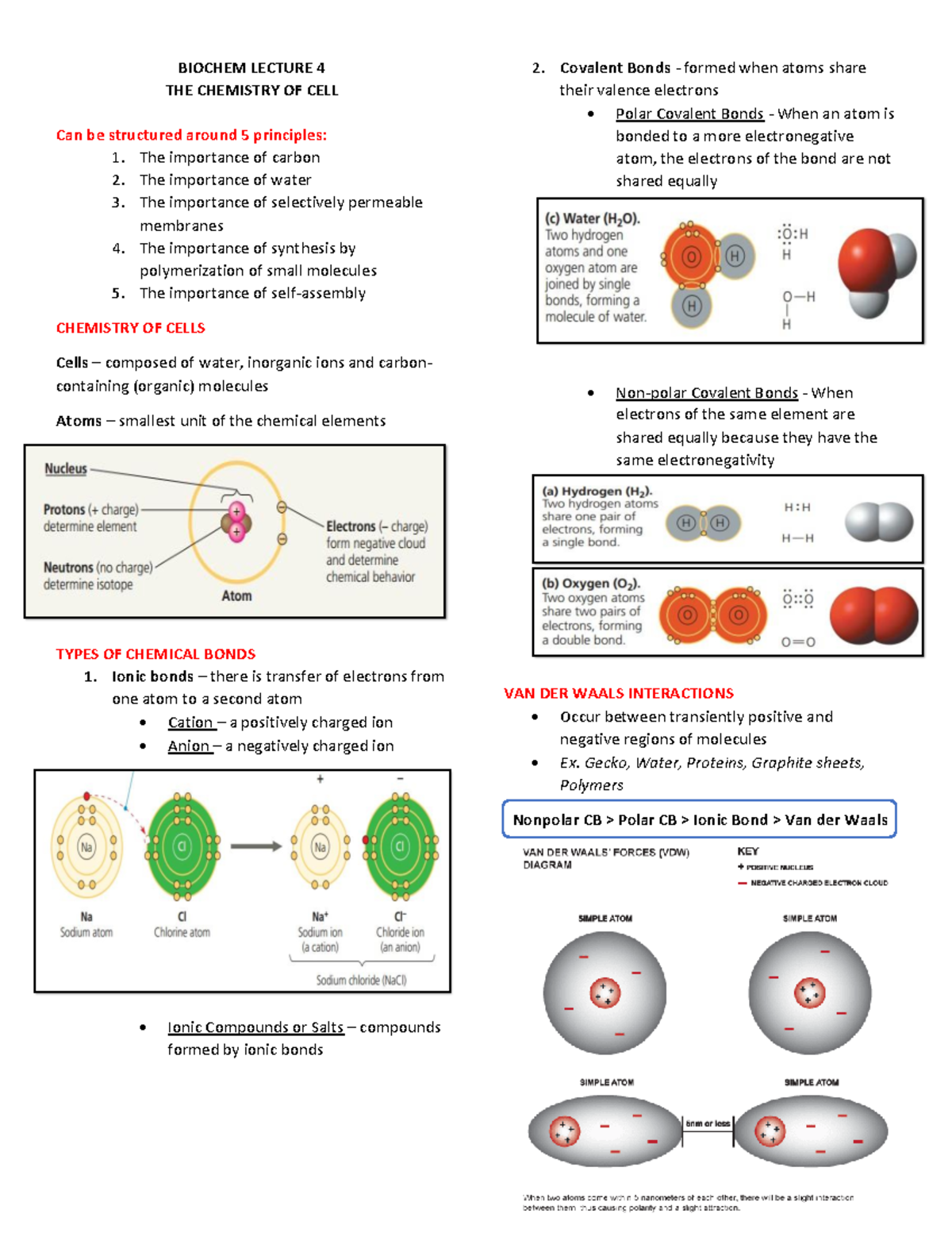 Biochem Lec 4 Notes - BIOCHEM LECTURE 4 THE CHEMISTRY OF CELL Can be ...