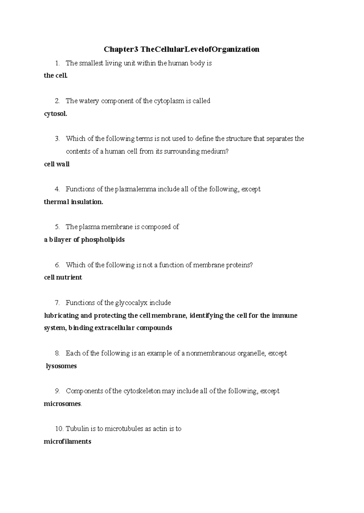 A&P 101: Chapter 3 - The Cellular Level of Organization Study Notes ...