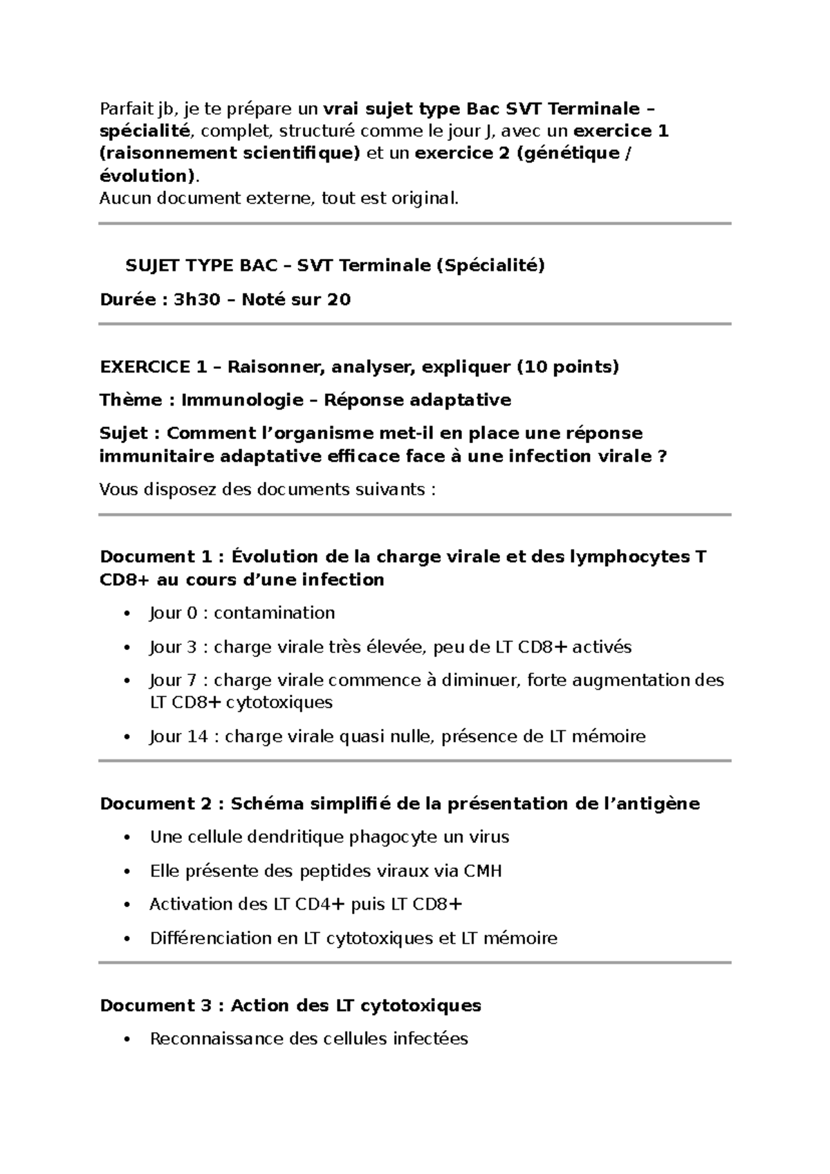 Sujet Type Bac SVT Terminale Spécialité : Immunologie & Génétique - Studocu