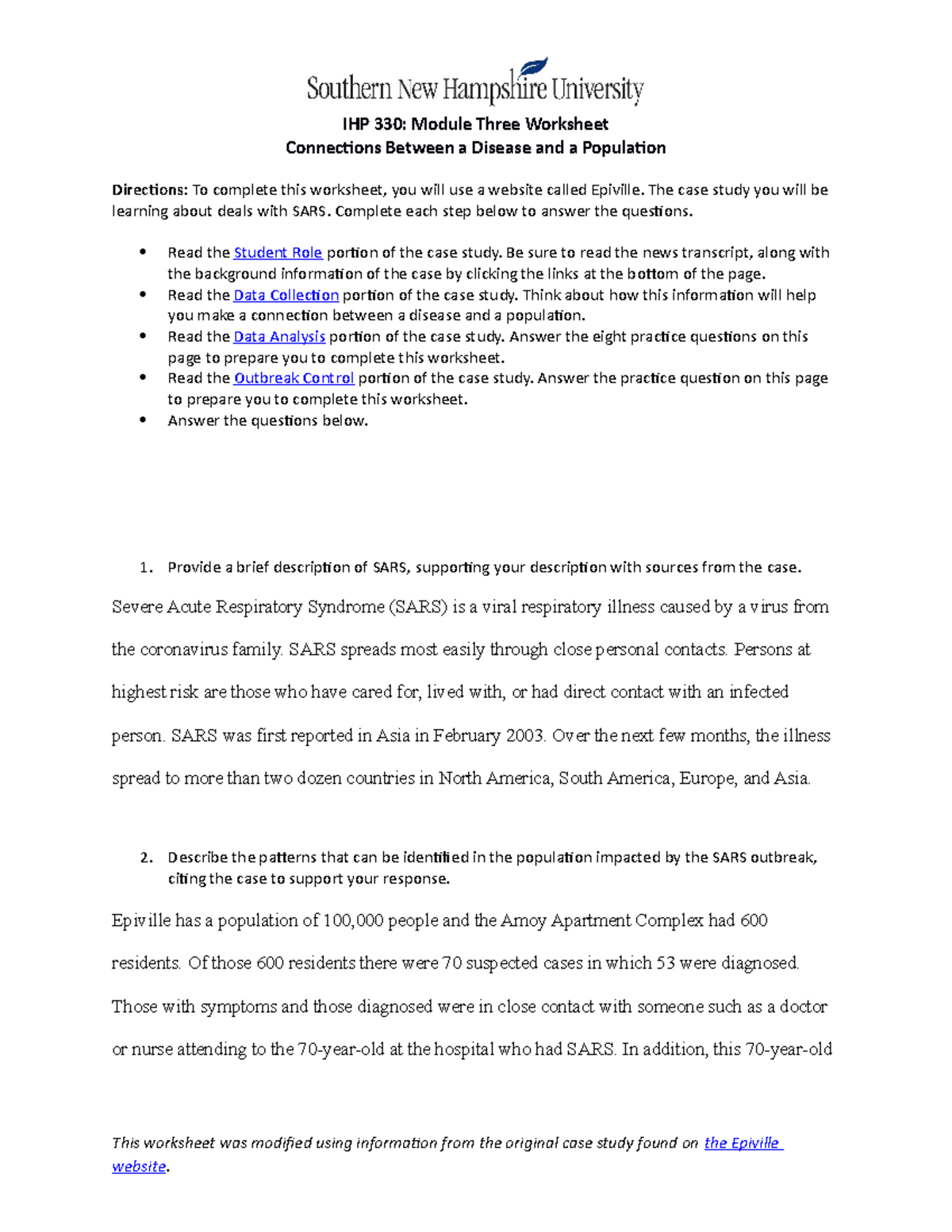 IHP 330 Module 3 Worksheet - IHP 330: Module Three Worksheet ...