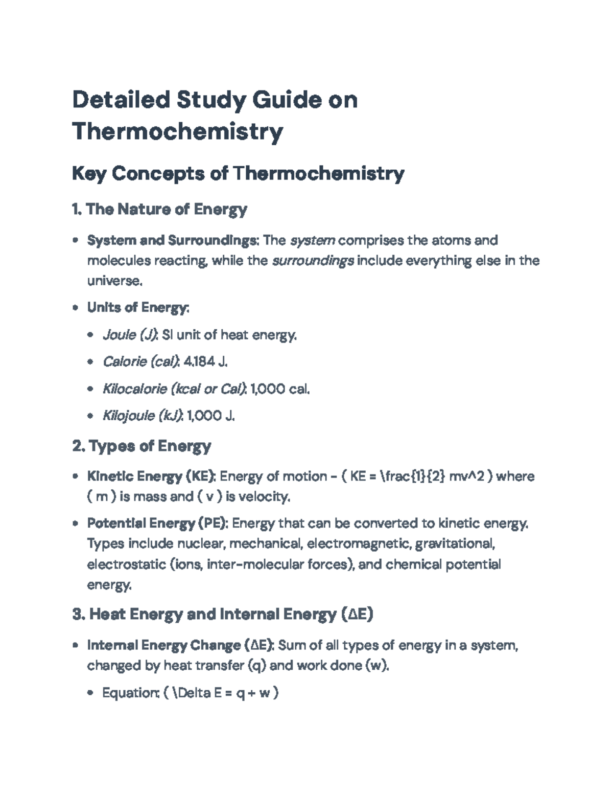 Thermochemistry Study Guide: Key Concepts and Calculations - Detailed ...