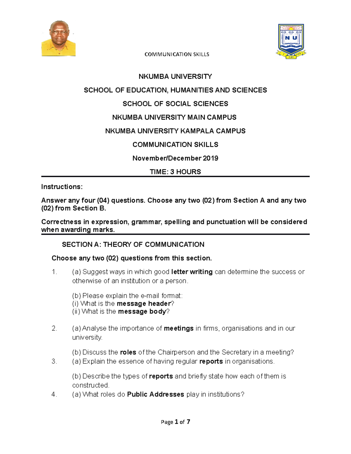 Communication Skills Exam Questions - 2019 & 2021 - Studocu