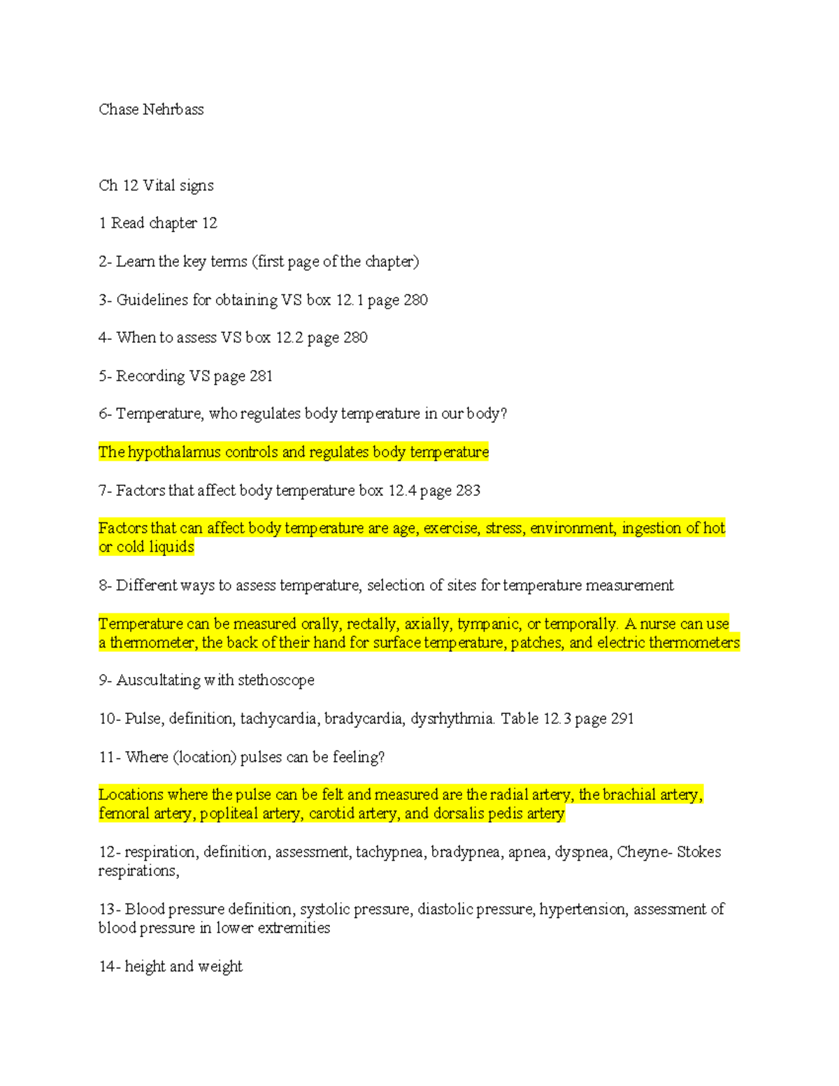 Nursing vocab - essay - Chase Nehrbass Ch 12 Vital signs 1 Read chapter ...