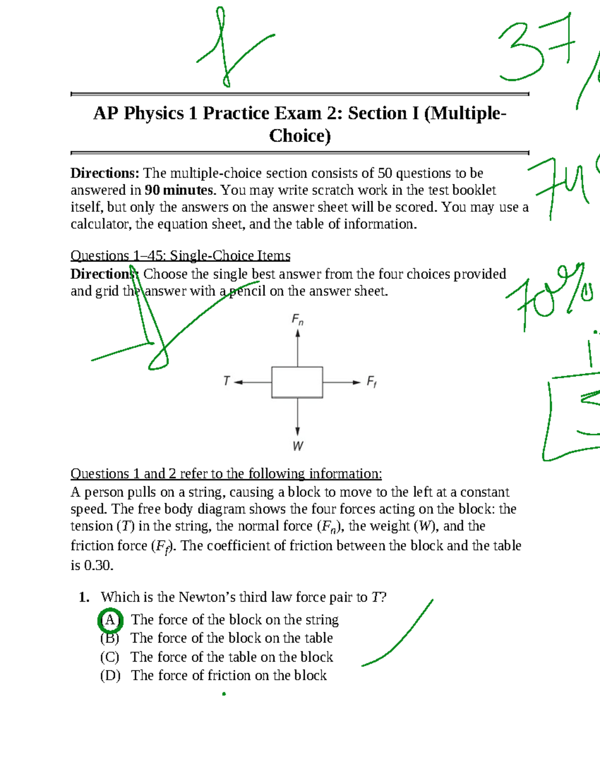 AP Physics 1 Practice Exam 2: Multiple Choice Questions - Studocu