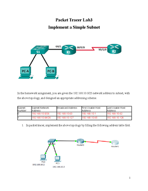 10.3.4 Packet Tracer - Connect a Router to a LAN - • Addressing Table Device Interface IP ...