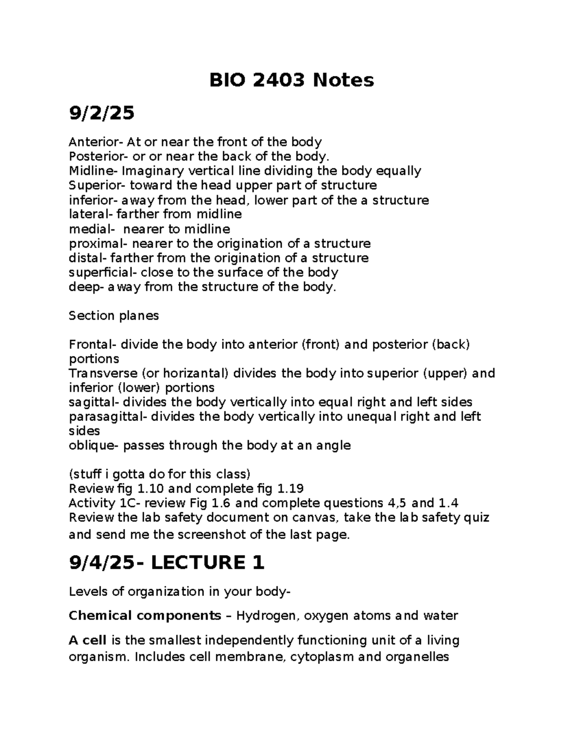 BIO 2403 Lecture Notes: Body Organization & Homeostasis Concepts - Studocu