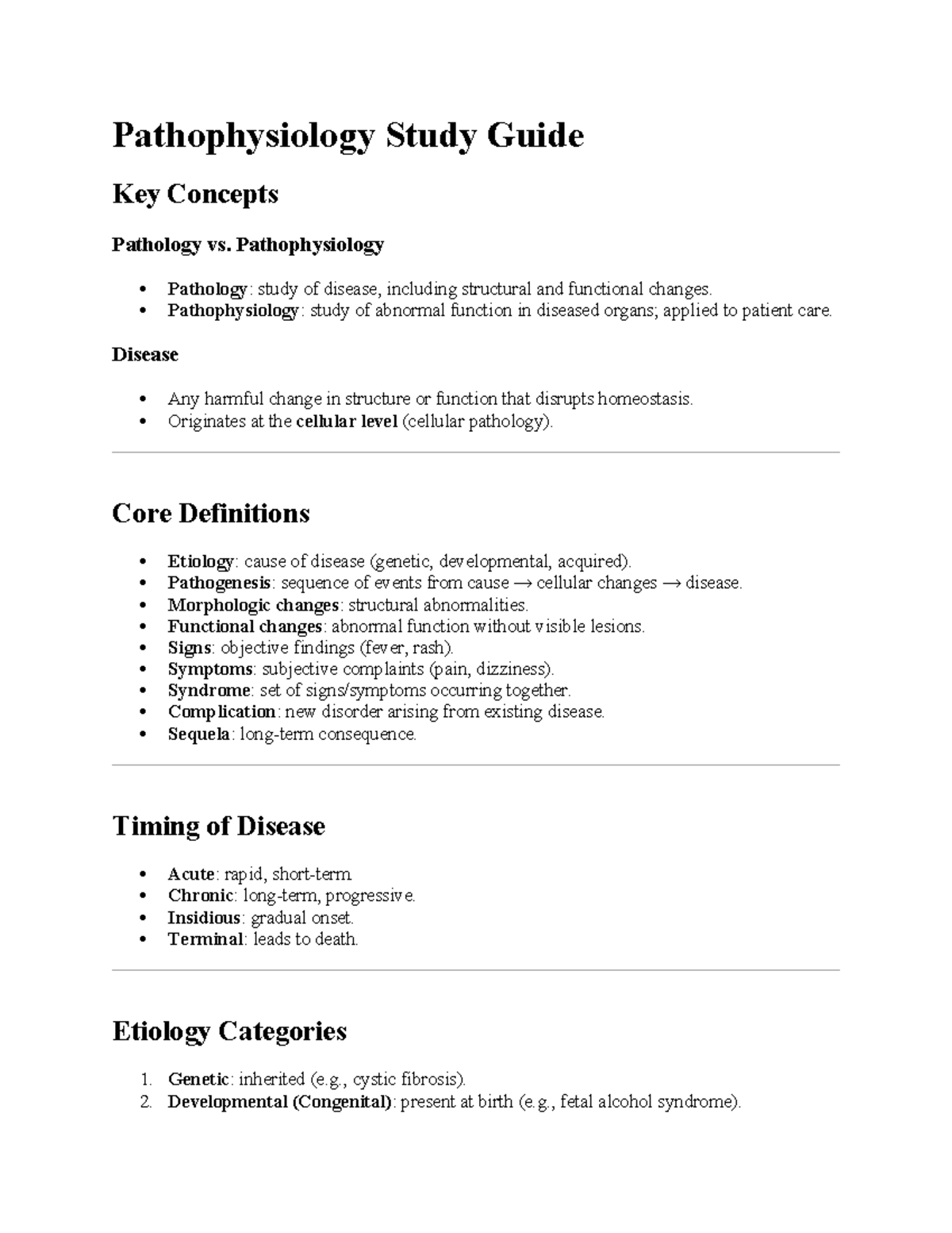 Pathophysiology Study Guide: Key Concepts & Definitions - Studocu