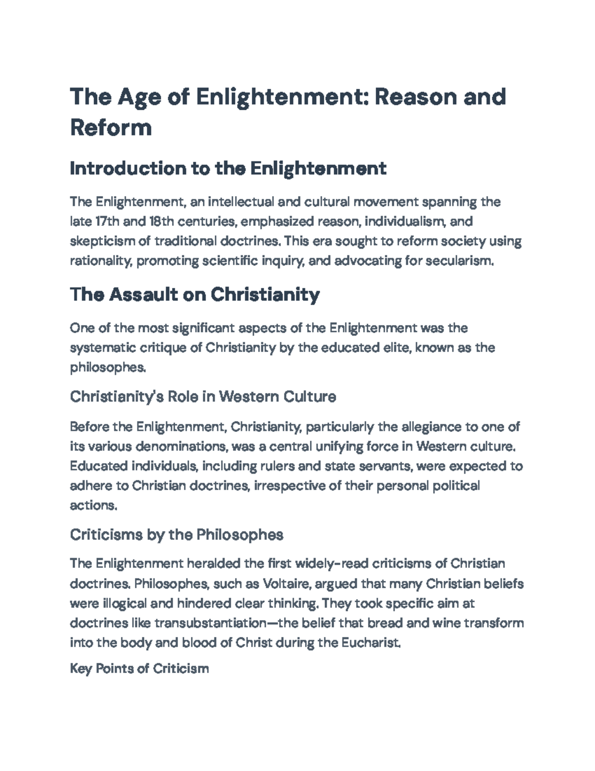 The Age of Enlightenment: Rational Reforms and Critiques of ...