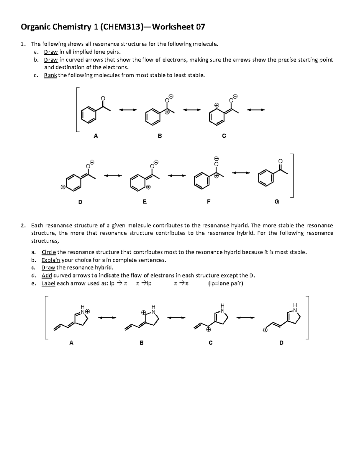 Organic Chemistry 1 07: Resonance Structures and Stability Analysis ...
