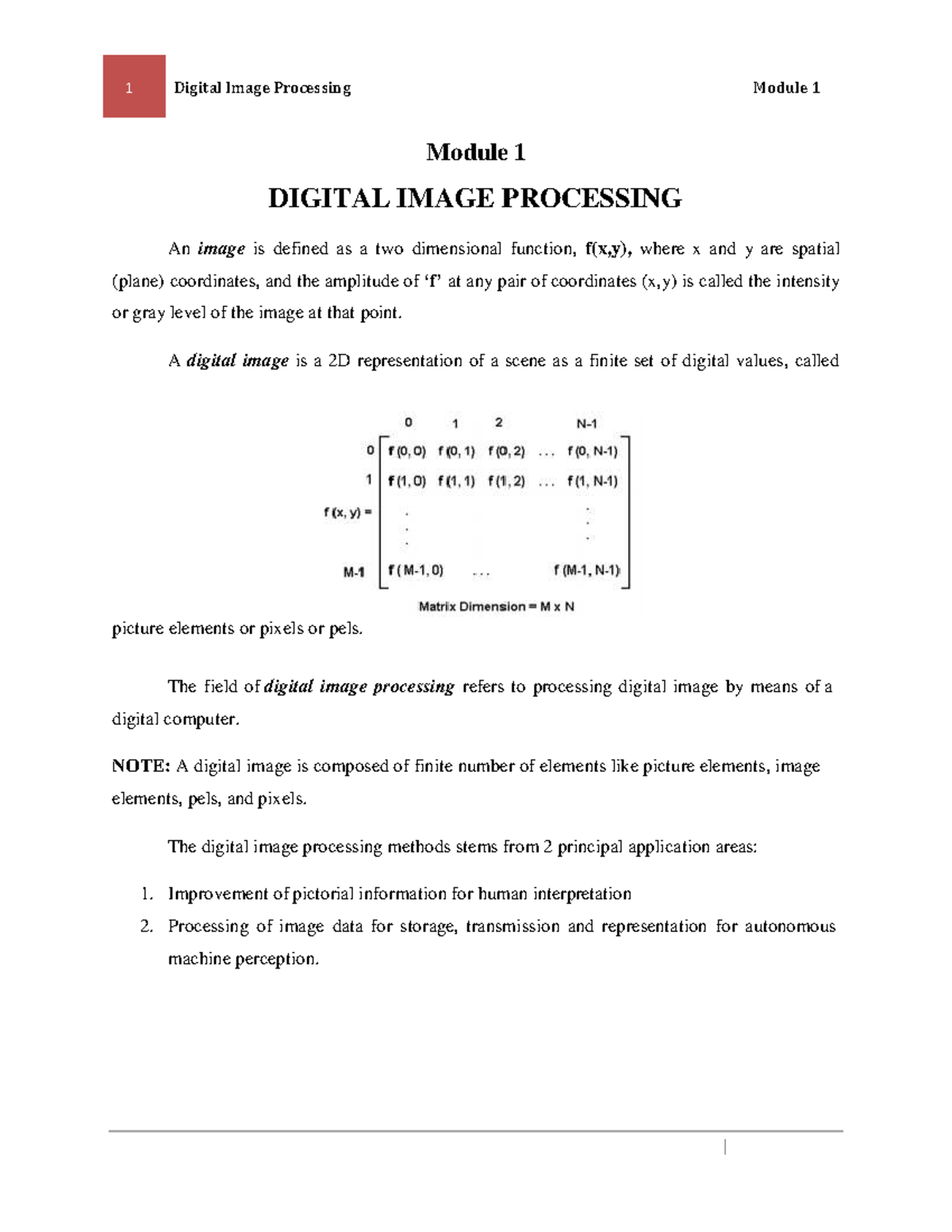 DIP 101: Module 1 - Fundamentals of Digital Image Processing - Studocu