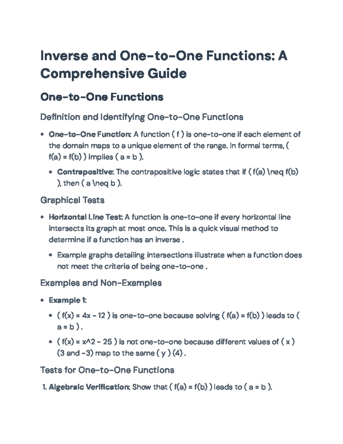Comprehensive Guide to One-to-One Functions and Their Inverses ...