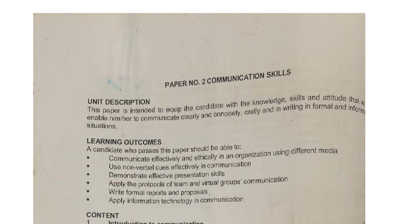 CPA Communication Skills - Revision Notes for Paper No. 2 - Studocu