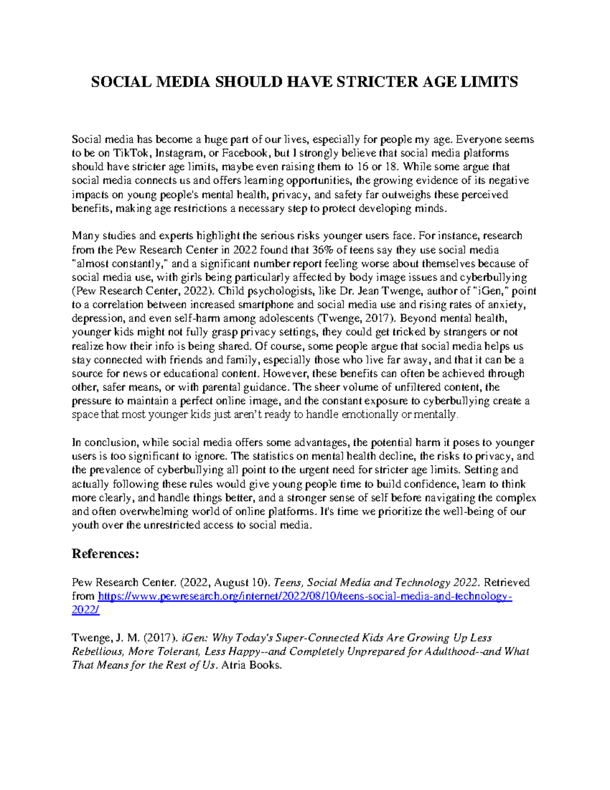 SOC 101 Essay: The Case for Stricter Age Limits on Social Media - Studocu