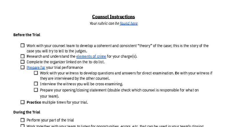Counsel Instructions for Trial Preparation and Performance - Studocu