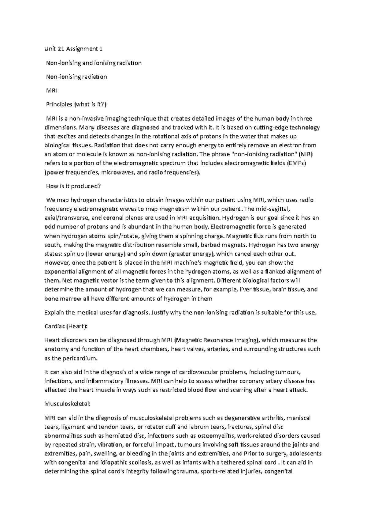 Unit 21 Assignment 1 - medical physics - Unit 21 Assignment 1 Non ...