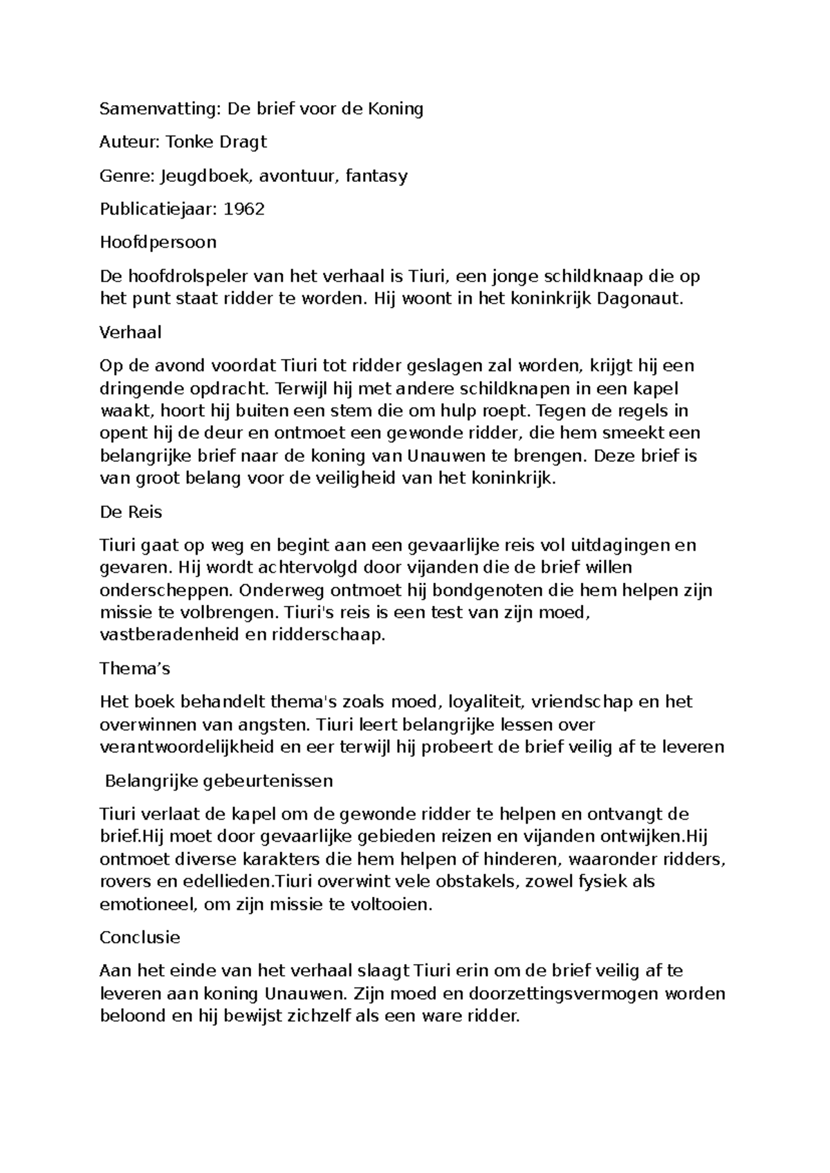 Samenvatting van "De Brief voor de Koning" - Jeugdboek Over Tiuri ...