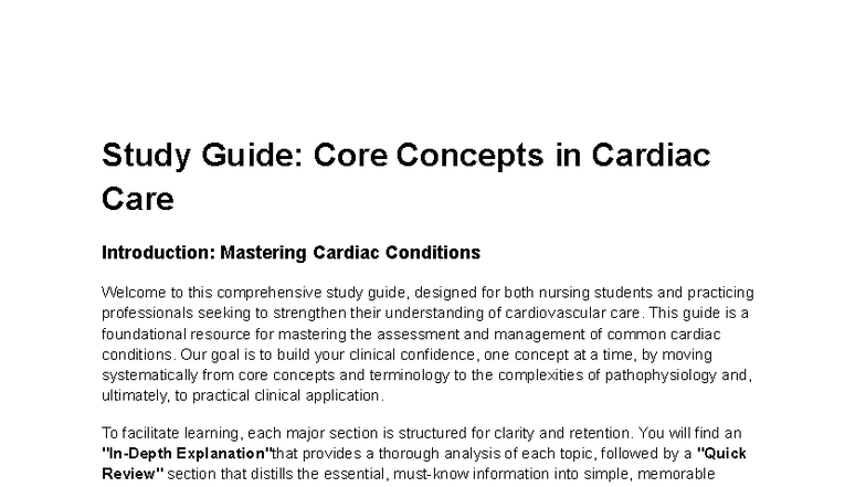 Cardiac Care Notes: Core Concepts & Management Strategies (NUR 301 ...