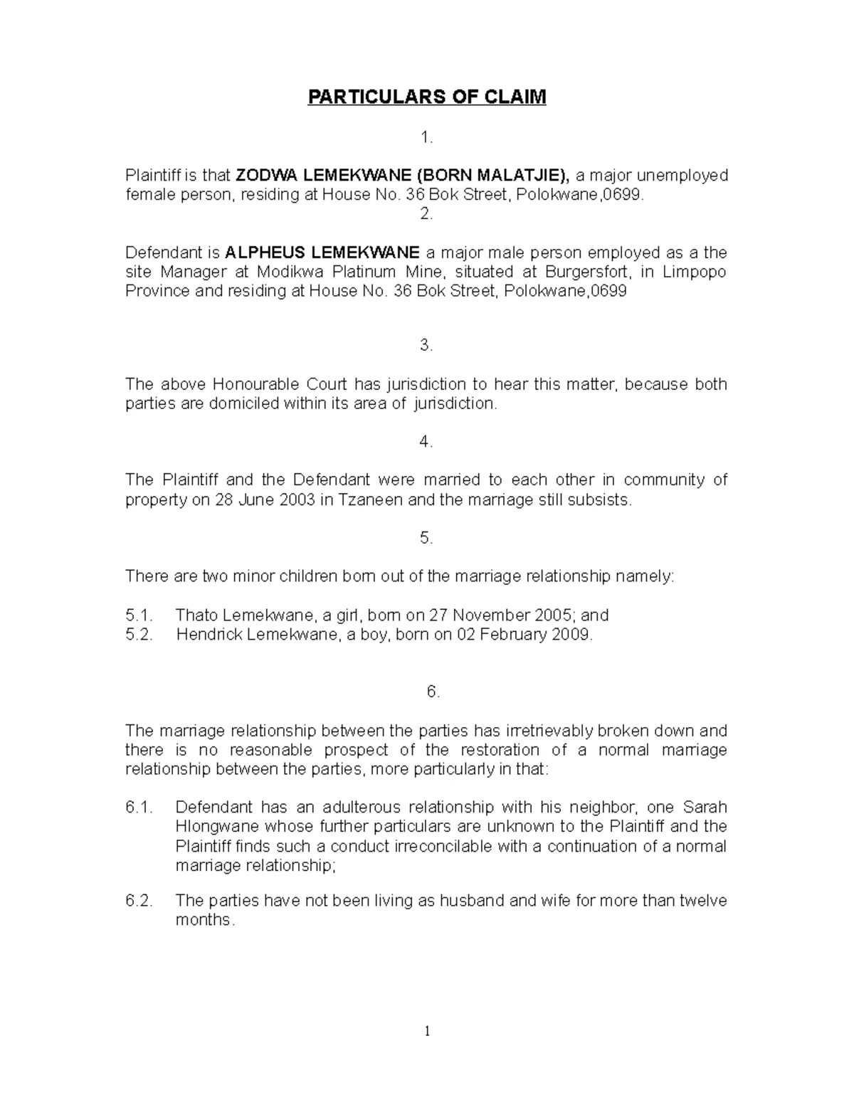 Application to Set Aside an irregular step Rule 60A - IN THE ...