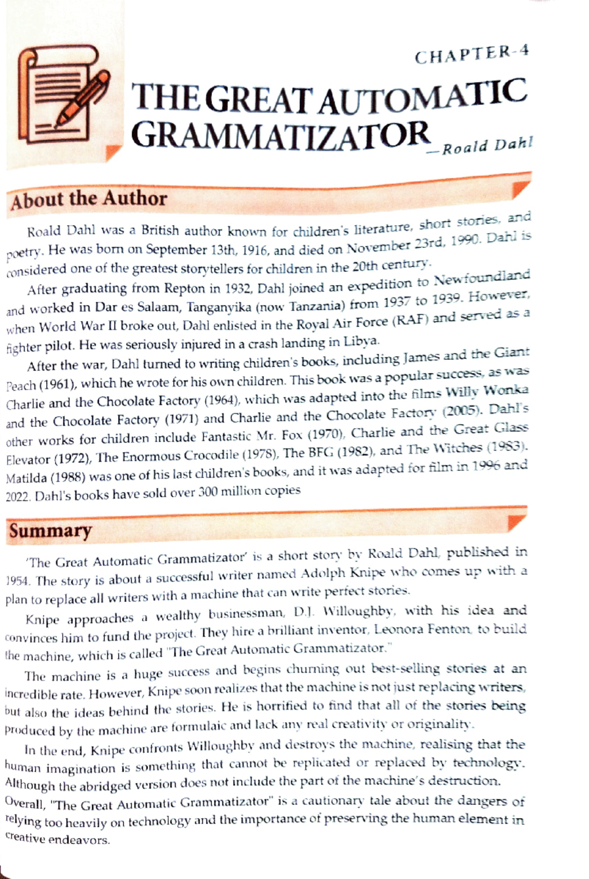 The Great Automatic Grammatizator: A Study on Roald Dahl's Tale - Studocu