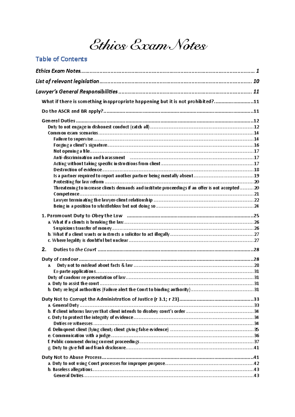 Legal Ethics Exam Notes (50130) - Key Responsibilities and Duties - Studocu